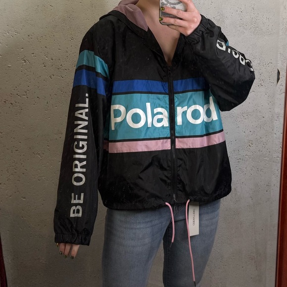 Polaroid | Jackets & Coats | Polaroid Womens Black And Blue Logo Rain ...
